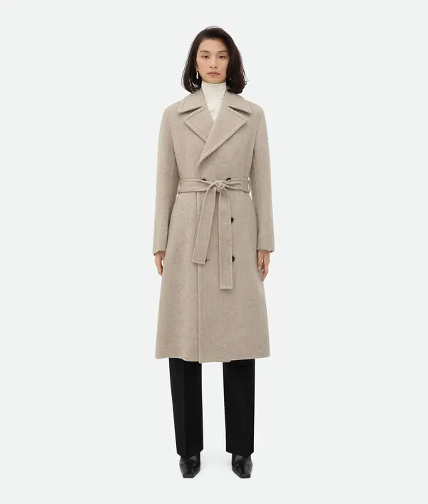 Bottega Veneta Soft Double Cashmere Coat - Riverbed Melange